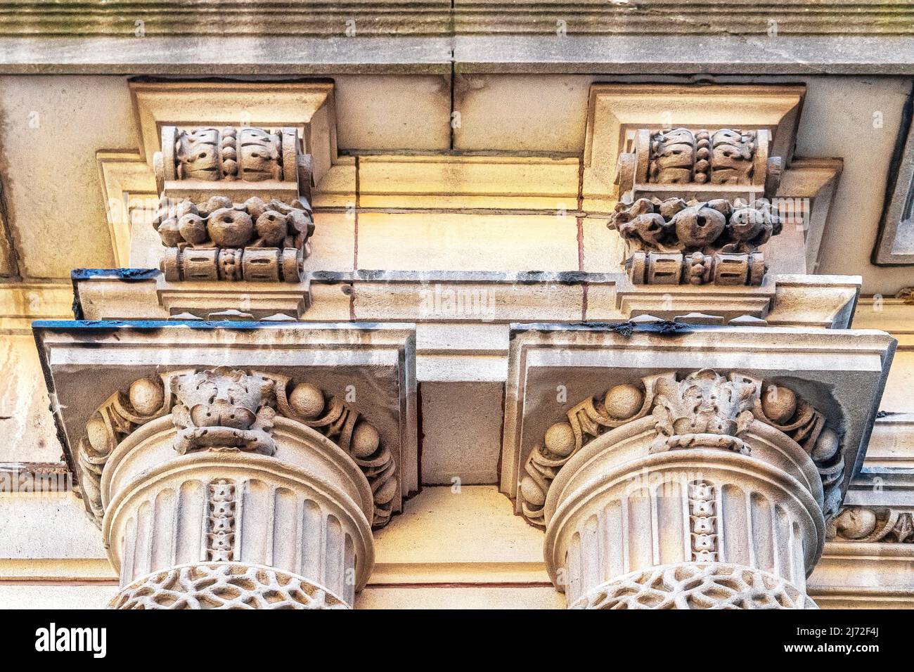 Decorative capital in columns. Architectural feature of an old building ...