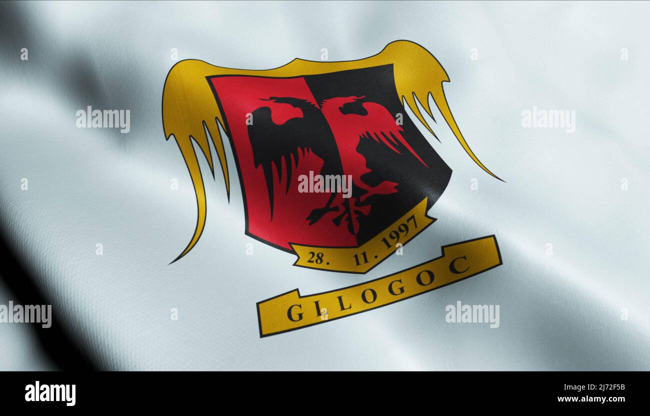 3D Illustration of a waving Kosovo city flag of Drenas Stock Photo - Alamy
