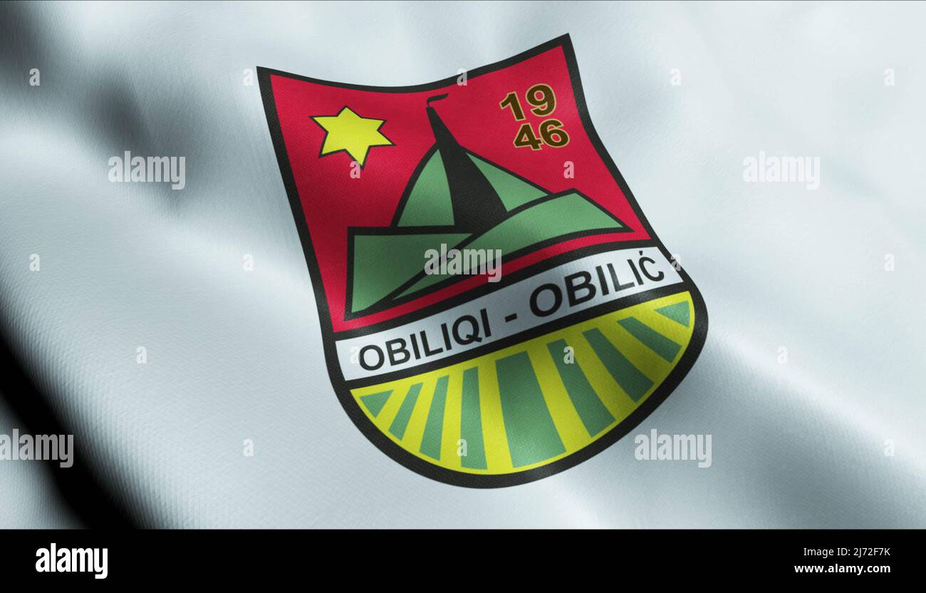 3D Illustration of a waving Kosovo city flag of Obilic Stock Photo - Alamy