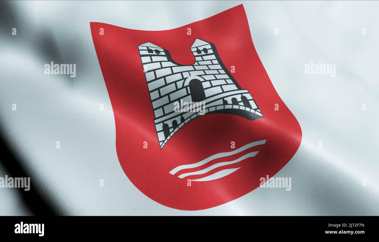 3D Illustration of a waving Kosovo city flag of Peja Stock Photo - Alamy