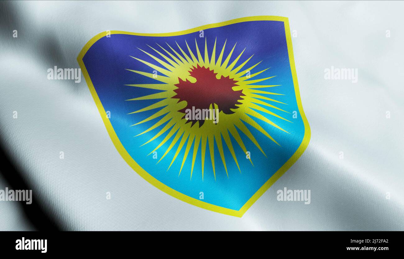 3D Illustration of a waving Kosovo city flag of Suva Reka Stock Photo ...