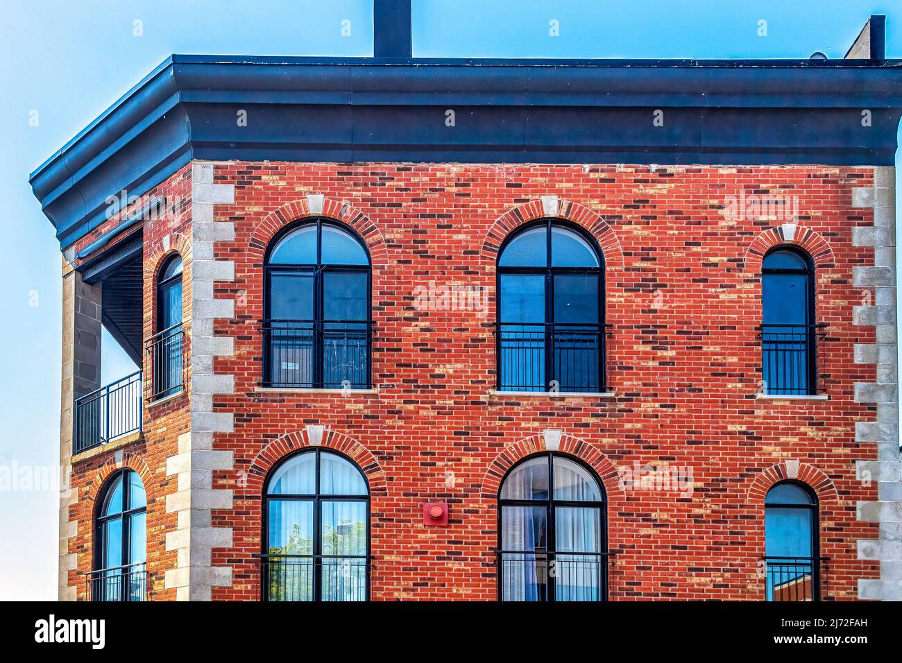 Windows in exterior wall. Architectural feature of an old building in ...