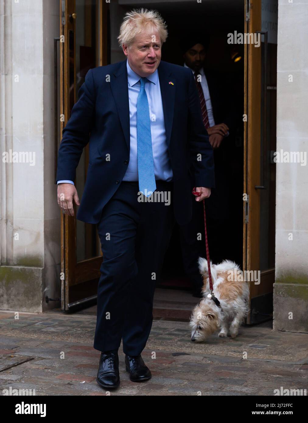 Prime Minister Boris Johnson with dog Dilyn casts his vote in the 2022 ...