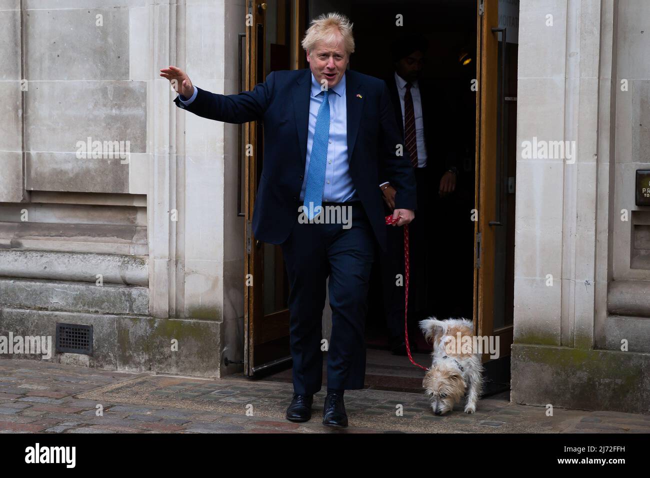 Prime Minister Boris Johnson with dog Dilyn casts his vote in the 2022 ...
