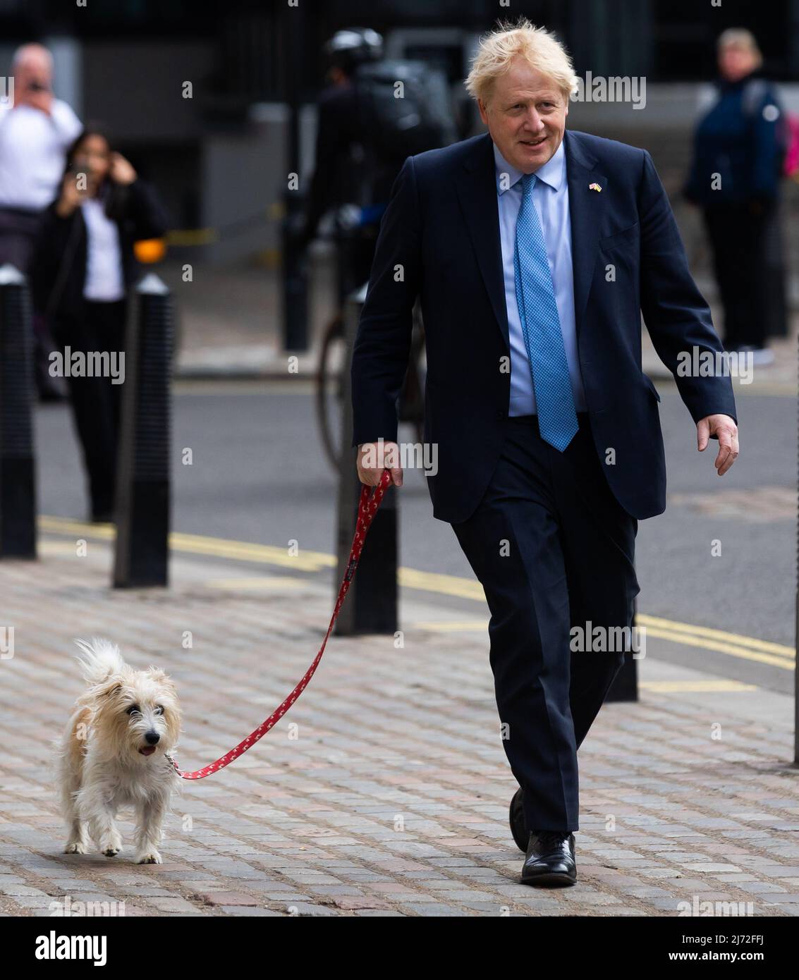 Prime Minister Boris Johnson with dog Dilyn casts his vote in the 2022 ...