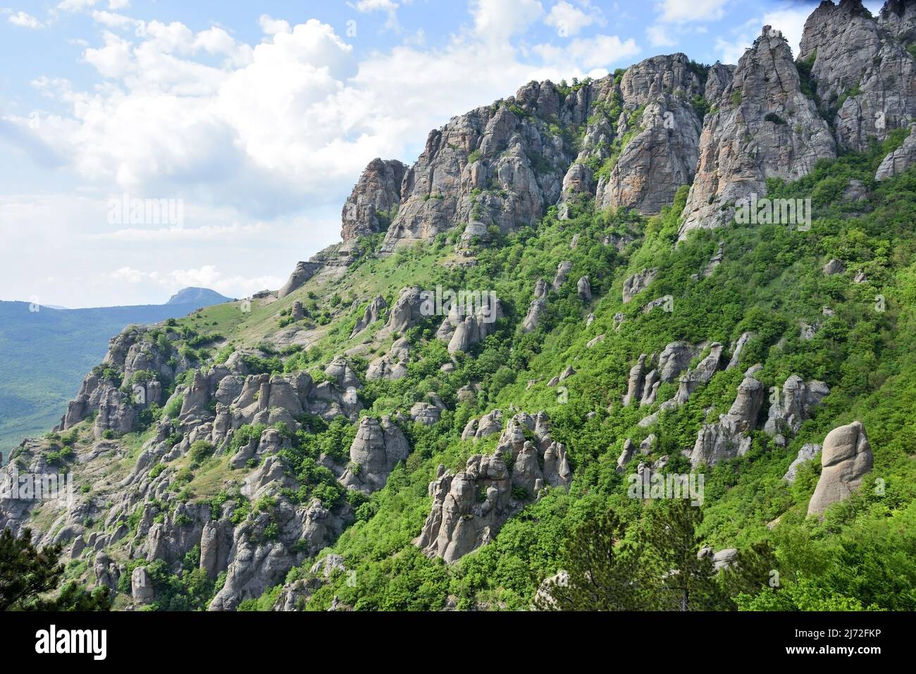 Landscape with big stones of the Valley of Ghosts on Demerdji mountain ...