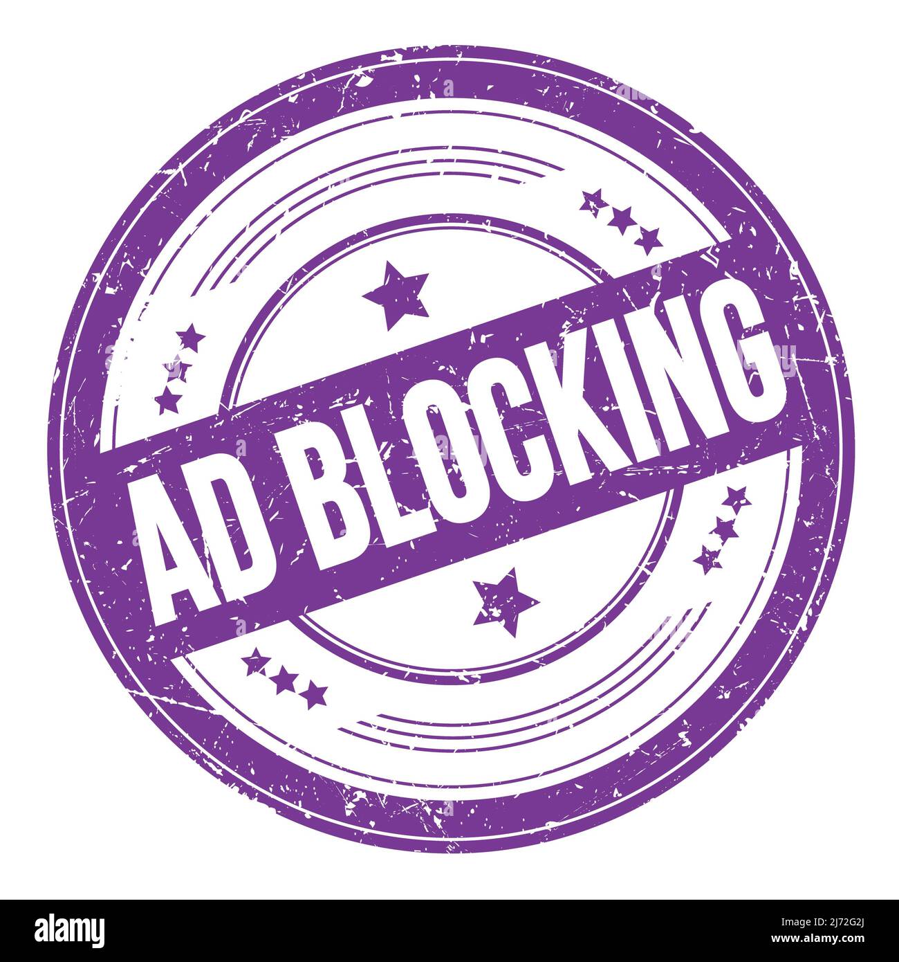 AD BLOCKING text on violet indigo round grungy texture stamp Stock ...