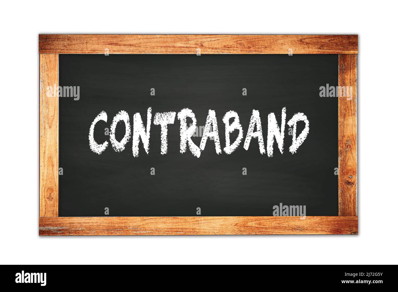 CONTRABAND text written on black wooden frame school blackboard Stock ...