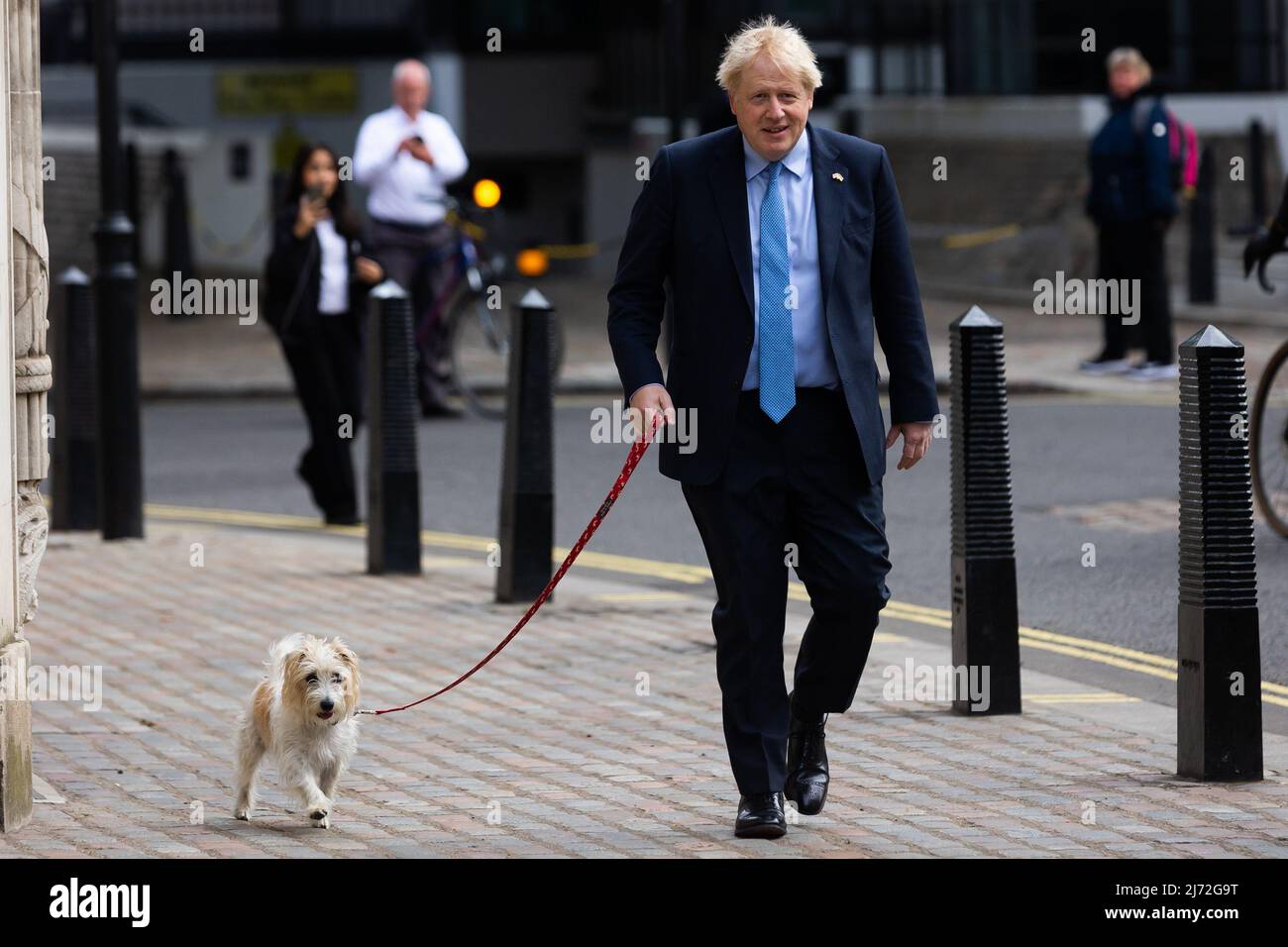Prime Minister Boris Johnson with dog Dilyn casts his vote in the 2022 ...