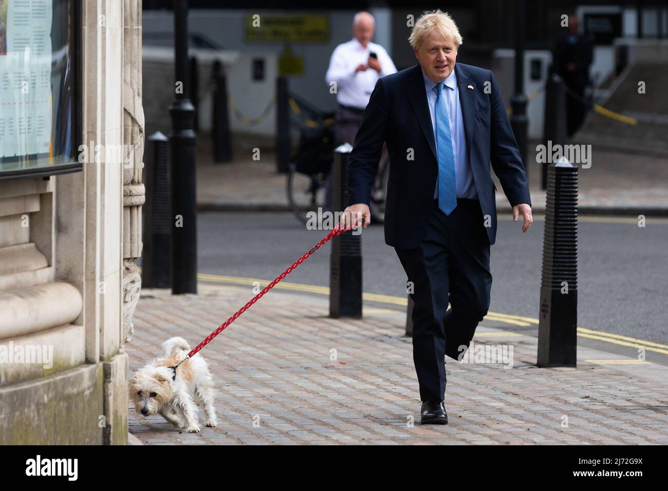 Prime Minister Boris Johnson with dog Dilyn casts his vote in the 2022 ...