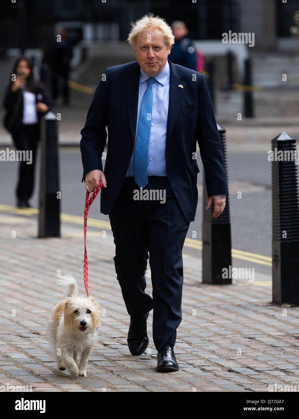 Prime Minister Boris Johnson with dog Dilyn casts his vote in the 2022 ...