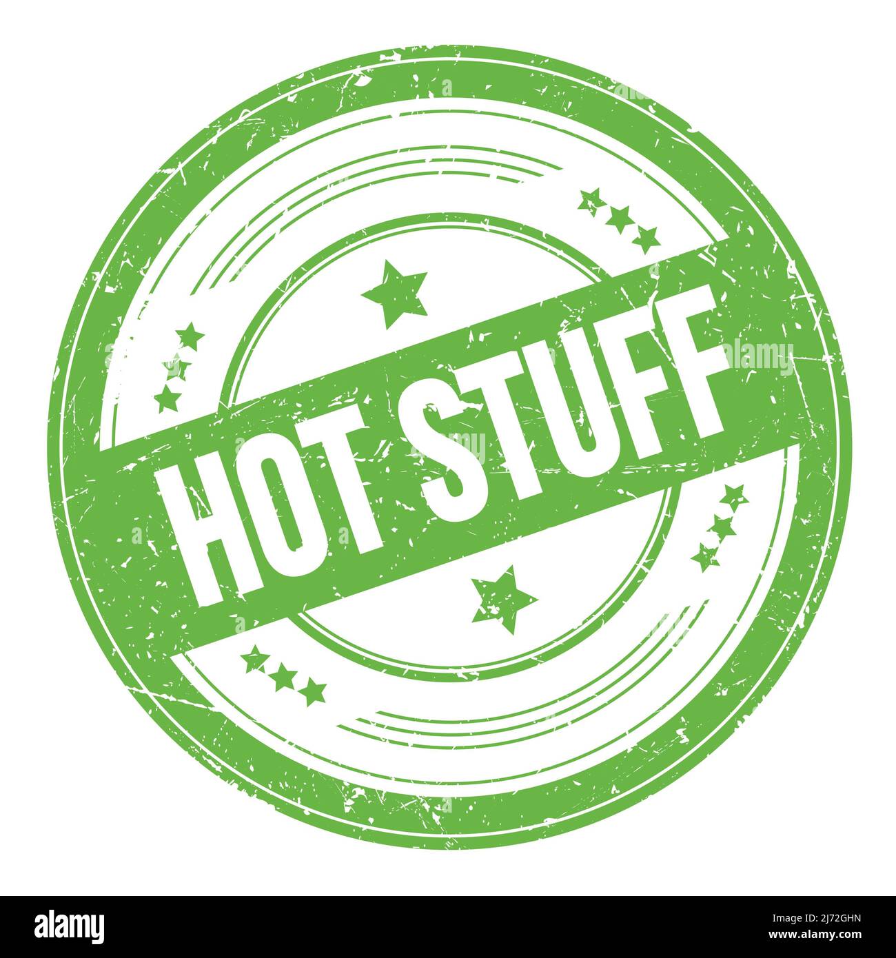 HOT STUFF text on green round grungy texture stamp Stock Photo - Alamy
