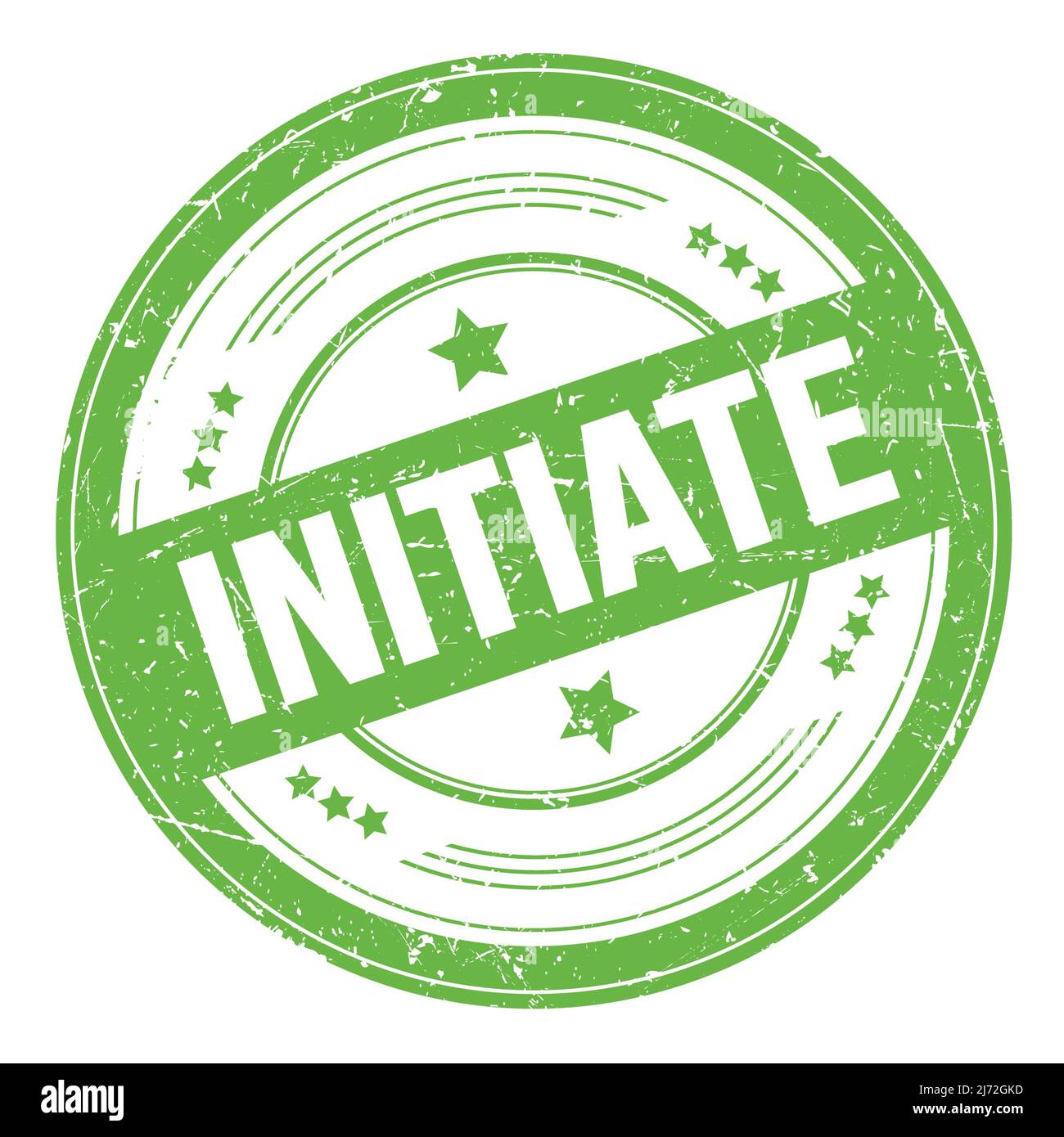 INITIATE text on green round grungy texture stamp Stock Photo - Alamy