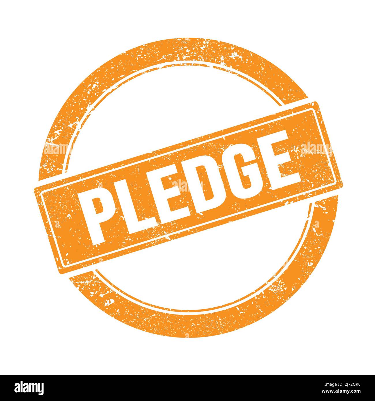 PLEDGE text on orange grungy round vintage stamp Stock Photo - Alamy