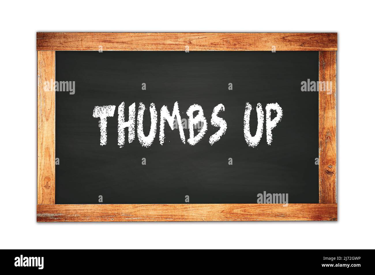THUMBS UP text written on black wooden frame school blackboard Stock ...