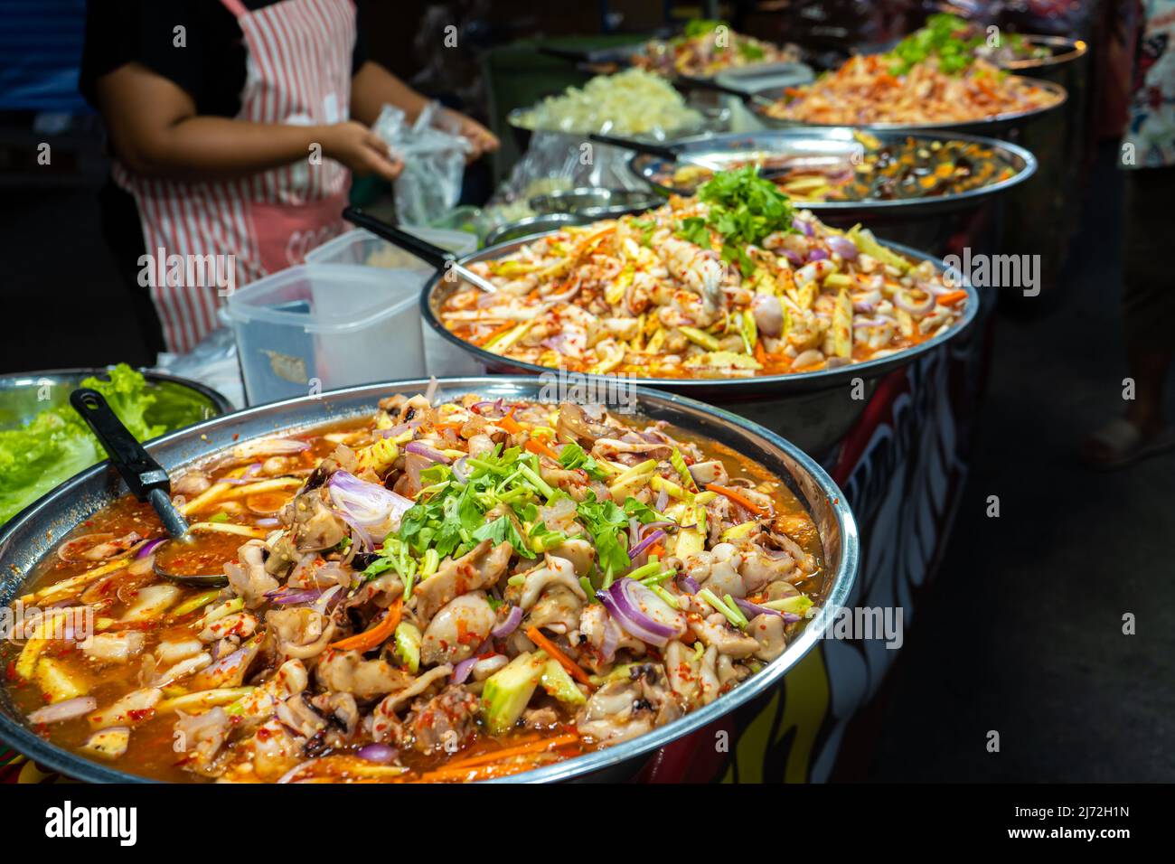 Street food market in Asia. Food counters Stock Photo - Alamy