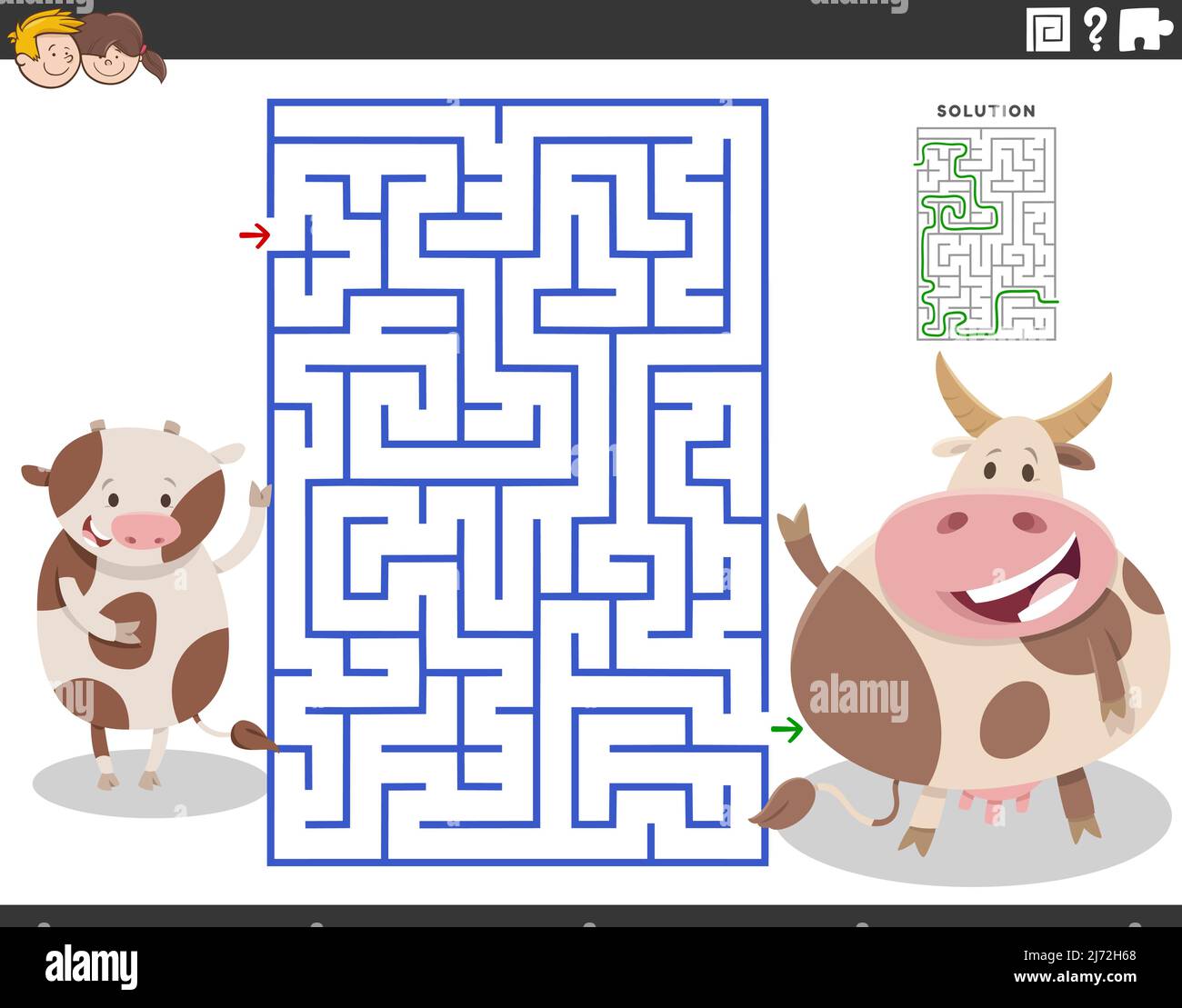 Cartoon illustration of educational maze puzzle game for children with ...