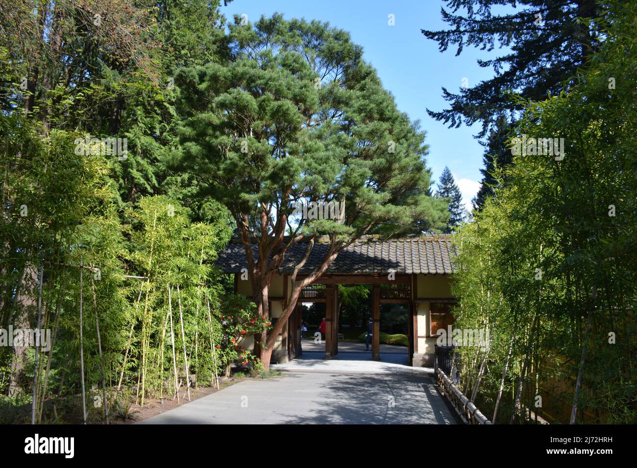 A traditional style gate entrance and walkway at the Portland Japanese ...