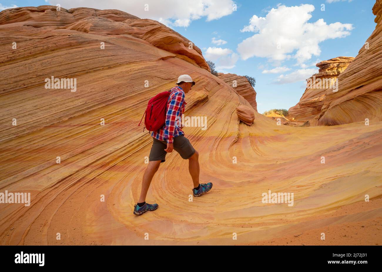 Hike in the Utah mountains. Hiking in unusual natural landscapes. Fantastic forms sandstone ...