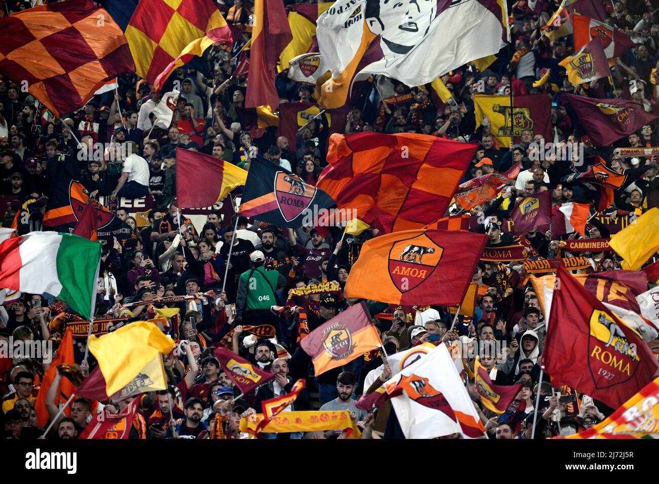 Roma fans in the stands ahead of the UEFA Europa Conference League semi ...