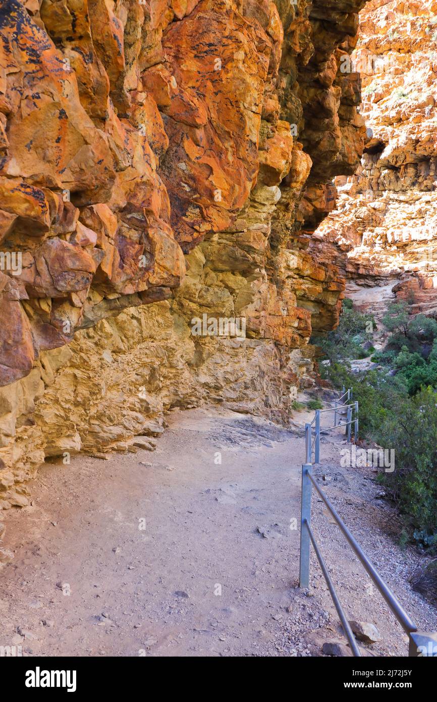 Mountain Pass Cliff Corridor Trail With Handrail Stock Photo - Alamy