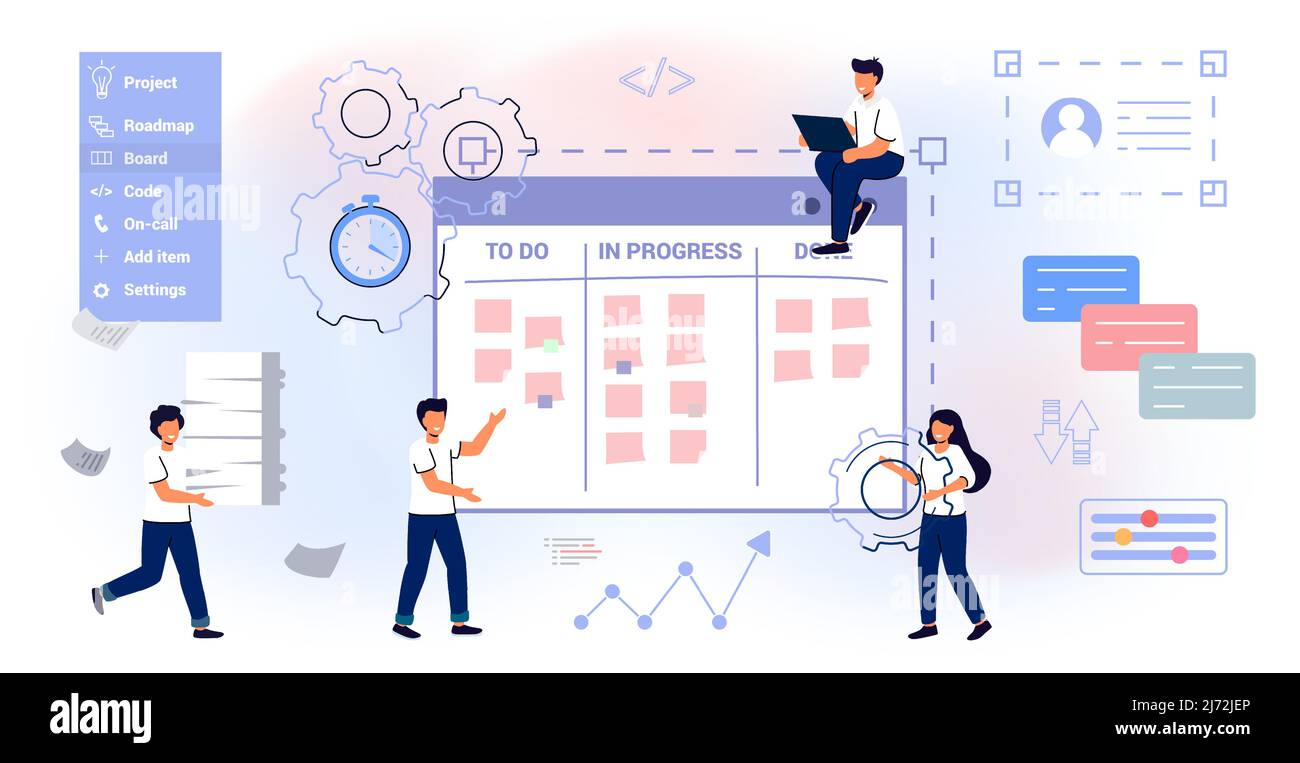 Scrum task board Agile organizer with people sticking papers on it ...