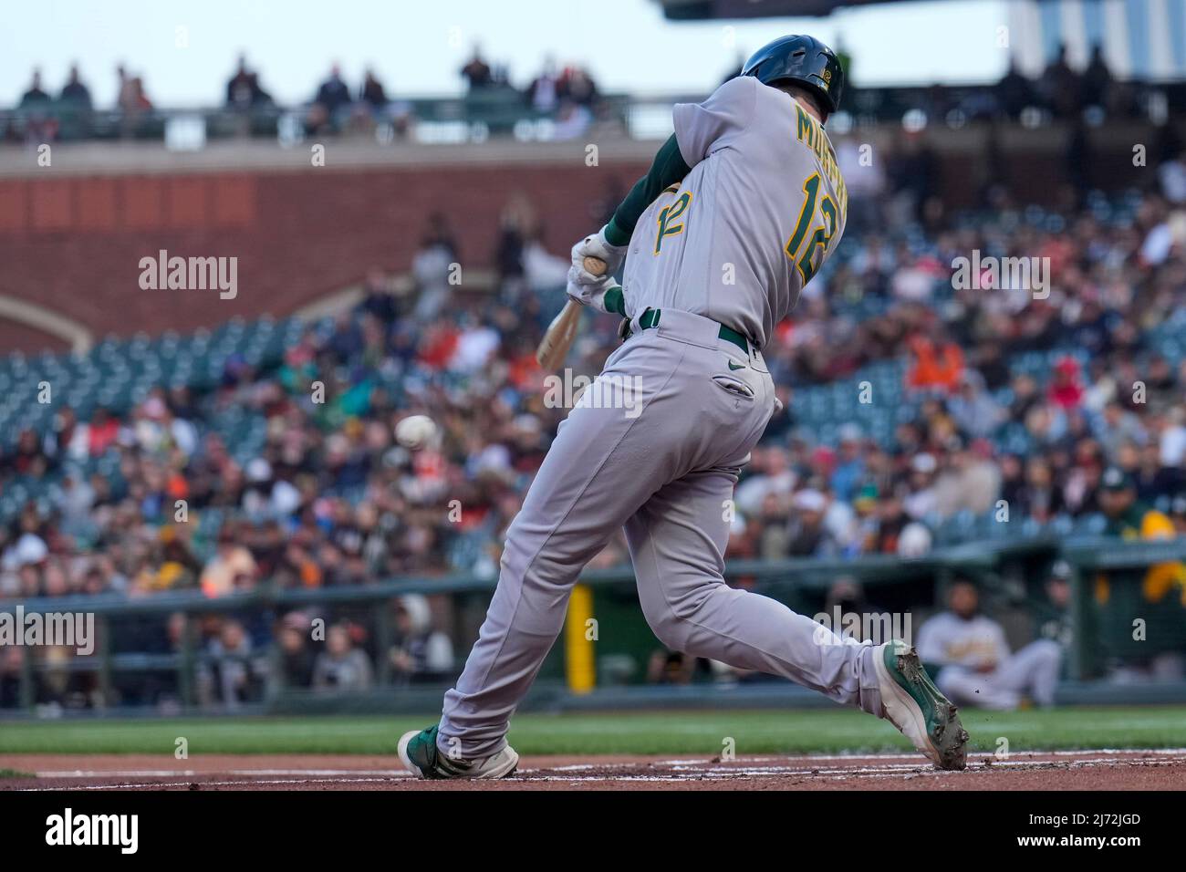 Oakland Athletic catcher Sean Murphy (12) at bat during MLB regular ...