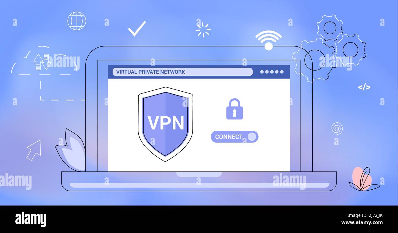 VPN Service Concept Virtual private network App for secure connection Data encryption Remote ...