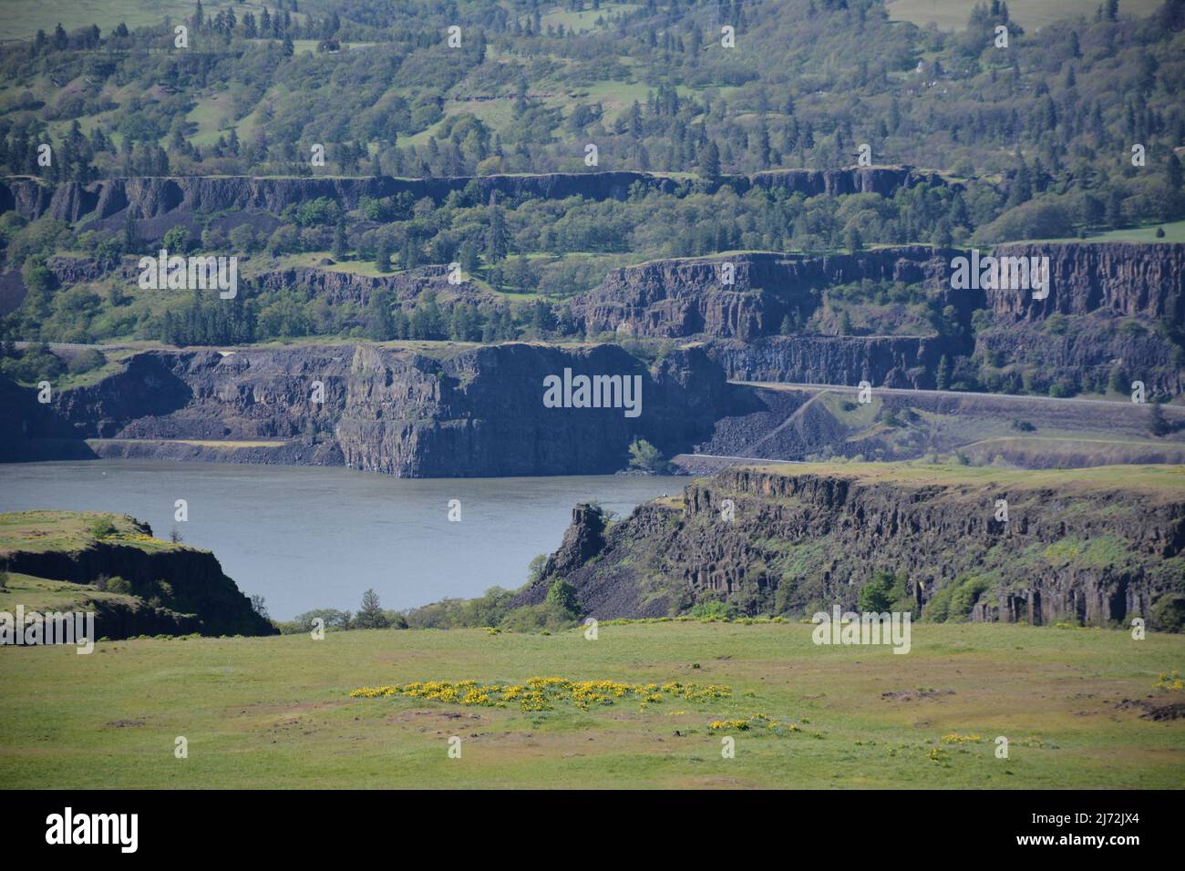 Dramatic geological formations in the Columbia River Gorge seen from ...