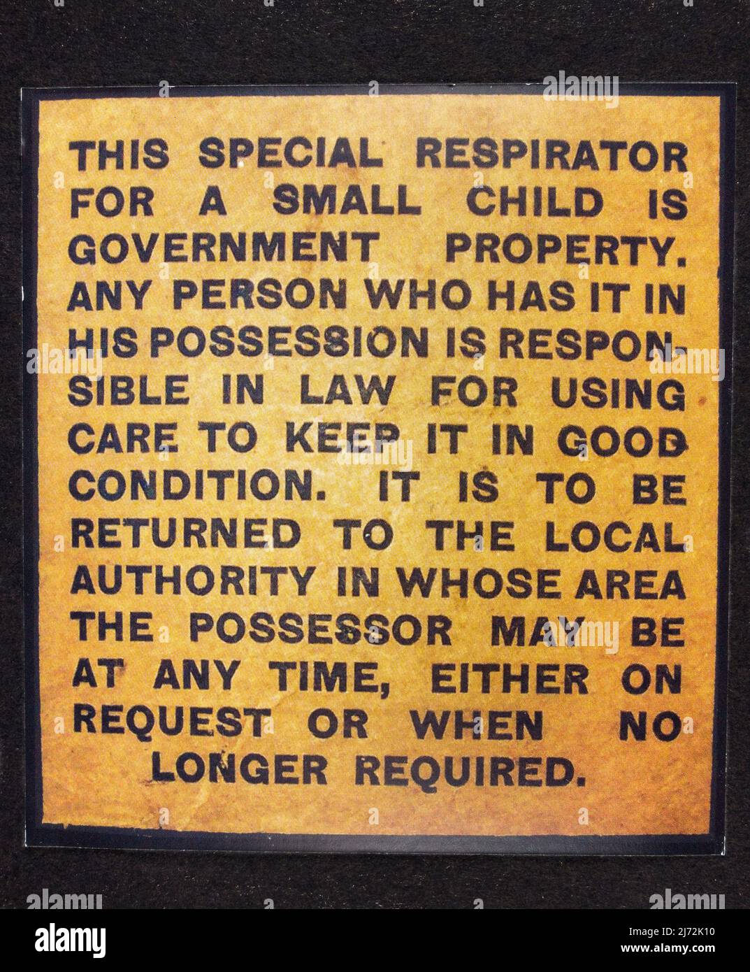 Label supplied with a child respirator making it clear it is Government ...