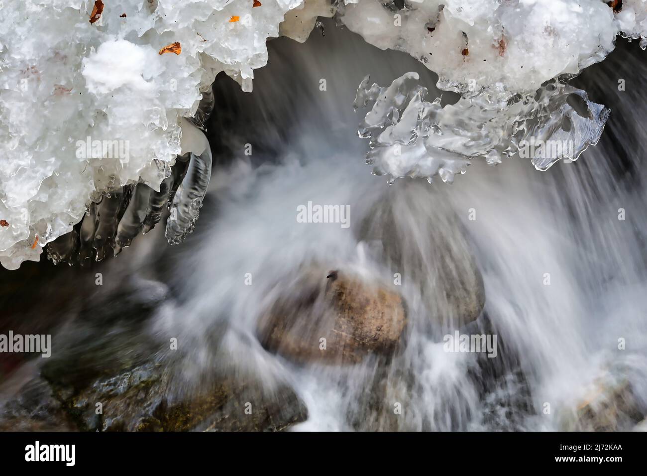 water flowing from the frozen ice Stock Photo - Alamy