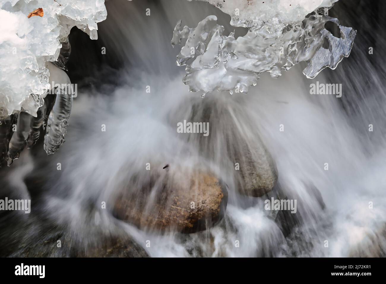 water flowing from the frozen ice Stock Photo - Alamy