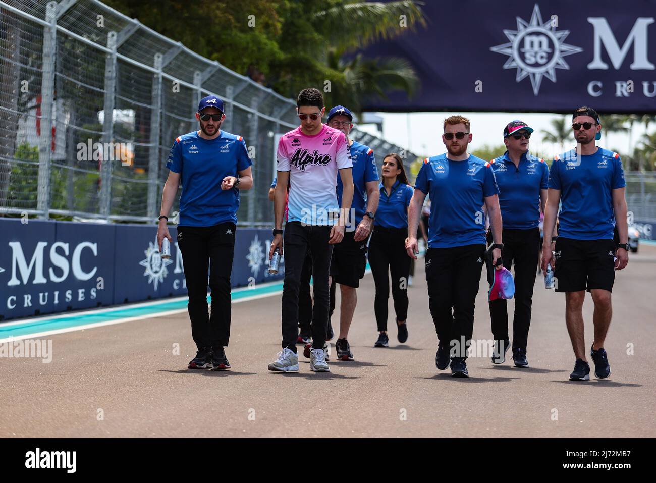 Miami, Florida, USA, 05/05/2022, Esteban Ocon (FRA) Alpine F1 Team walks the circuit with the ...