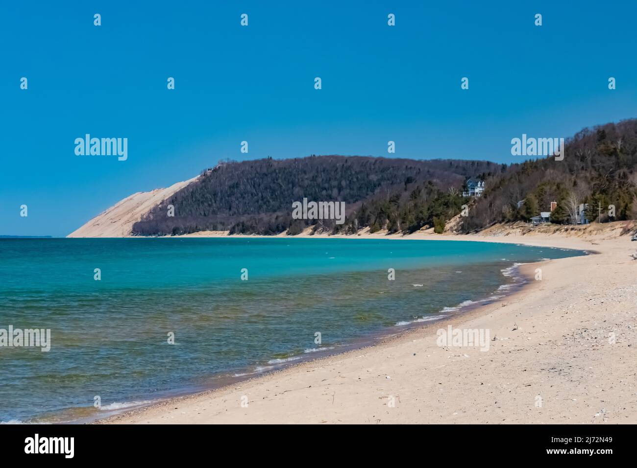 View of Sleeping Bear Dunes from Lake Michigan Beach Park at Empire ...