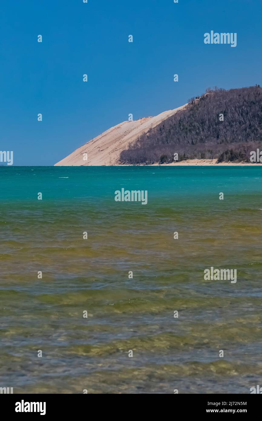 View of Sleeping Bear Dunes from Lake Michigan Beach Park at Empire ...