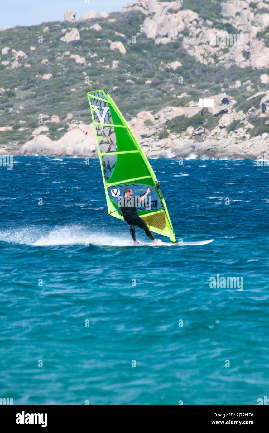 PORTO POLLO - ITALY - APRIL 24, 2020: Windsurfing activities on the SEA ...