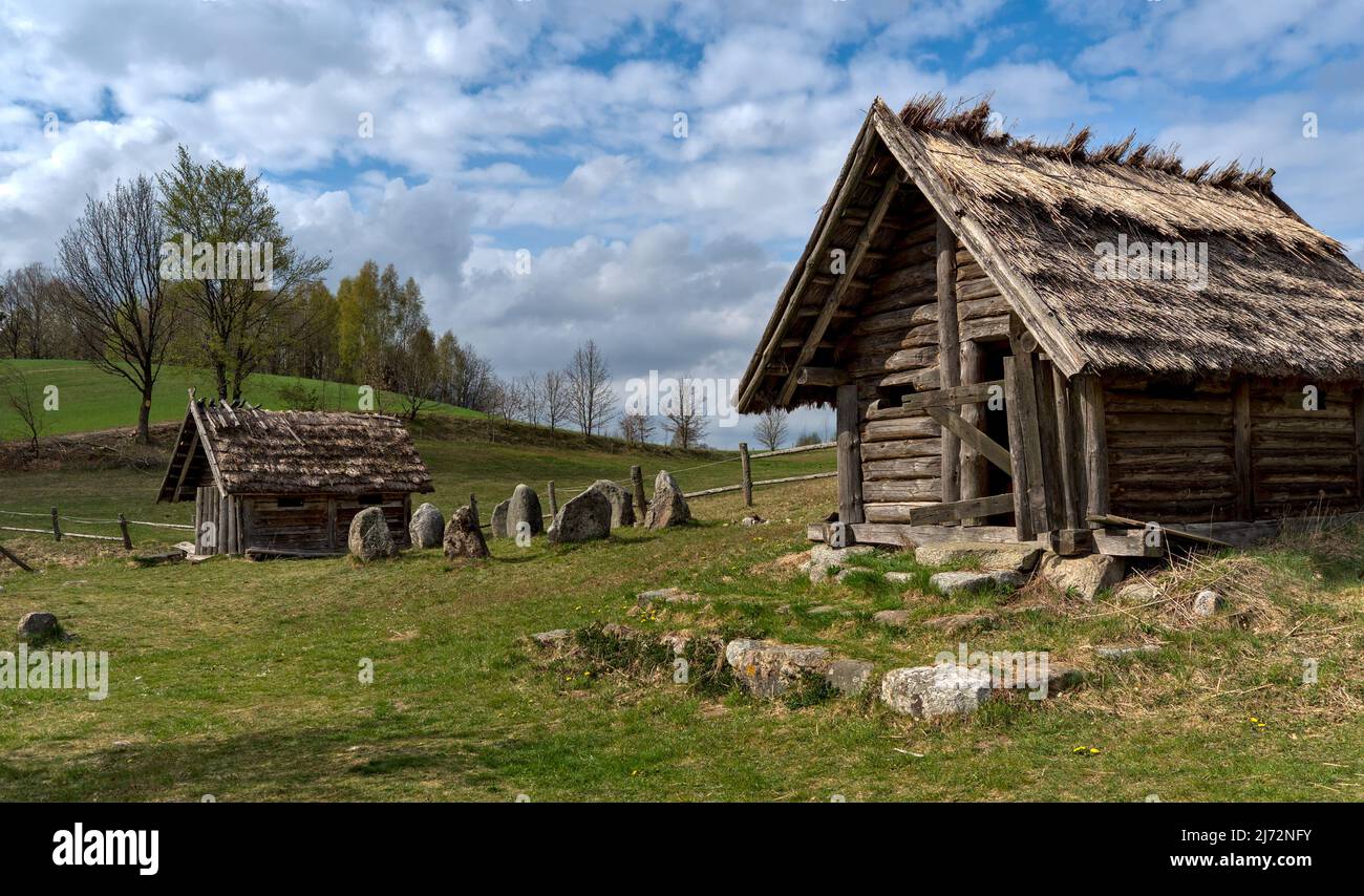Medieval settlement reconstruction site, Kaszuby Region, Poland Stock ...