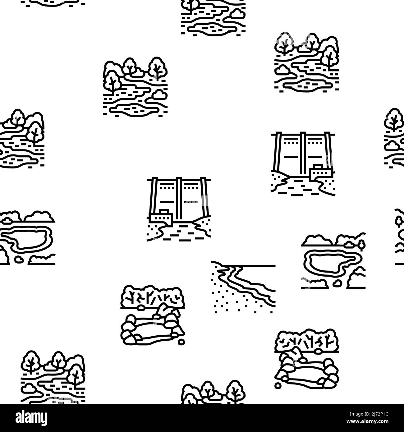 River And Lake Nature Landscape Vector Seamless Pattern Stock Vector ...