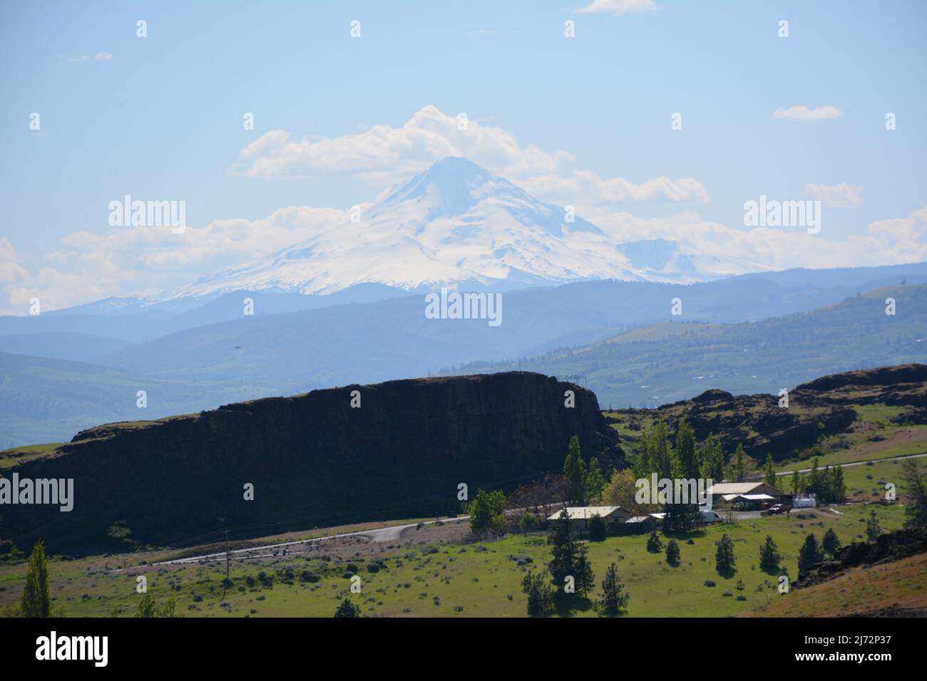 A view of Mt Hood in Oregon from Horsethief Butte in the Columbia Hills ...