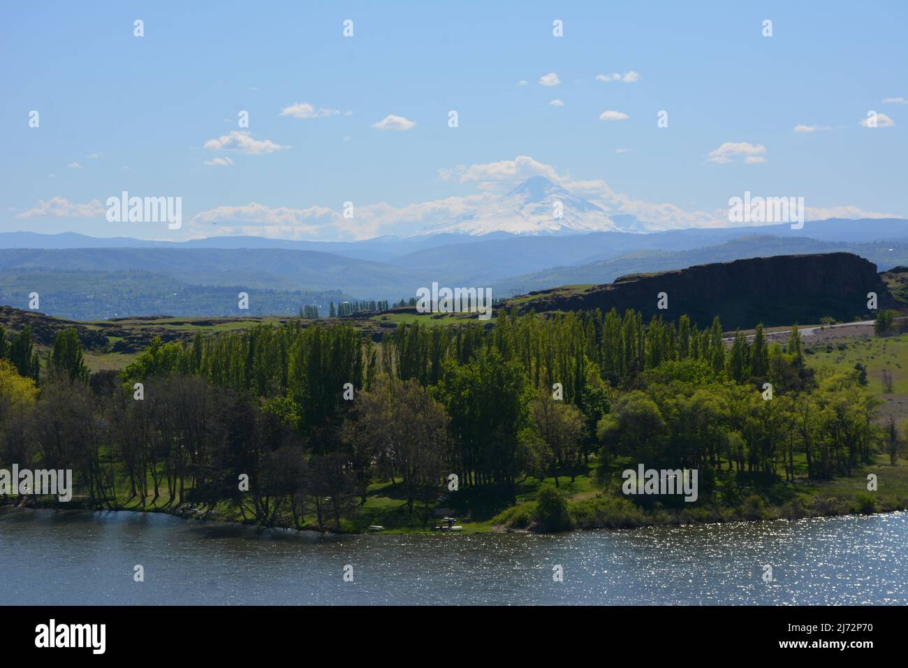A view of Mt Hood in Oregon from Horsethief Butte in the Columbia Hills ...