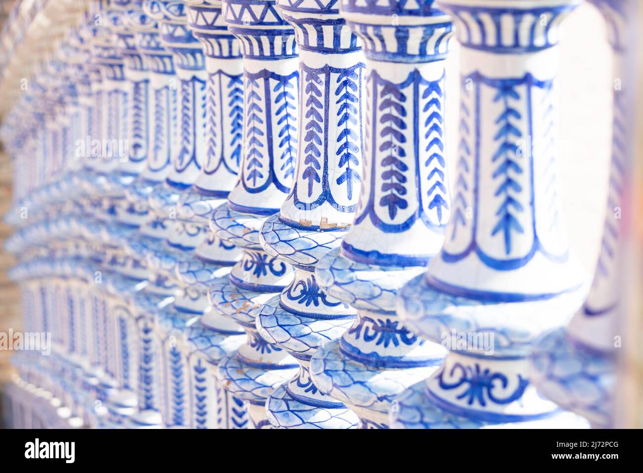 blue and white ceramic columns of bridge balustrade at the historic ...