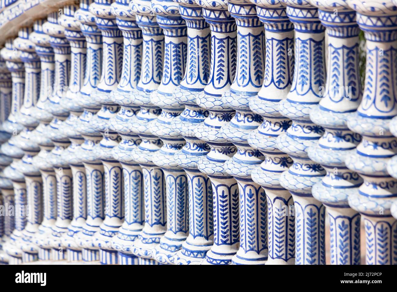 blue and white ceramic columns of bridge balustrade at the historic ...