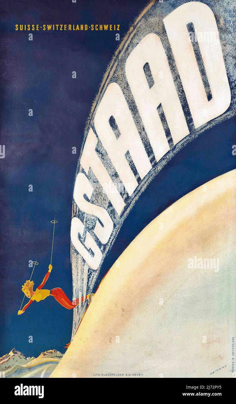 Vintage Ski Travel Poster - Gstaad - Switzerland Stock Photo - Alamy