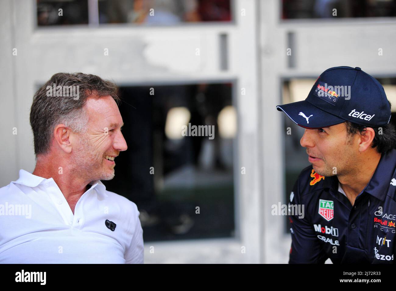 Miami, Florida, USA, 05/05/2022, (L to R): Christian Horner (GBR) Red Bull Racing Team Principal ...