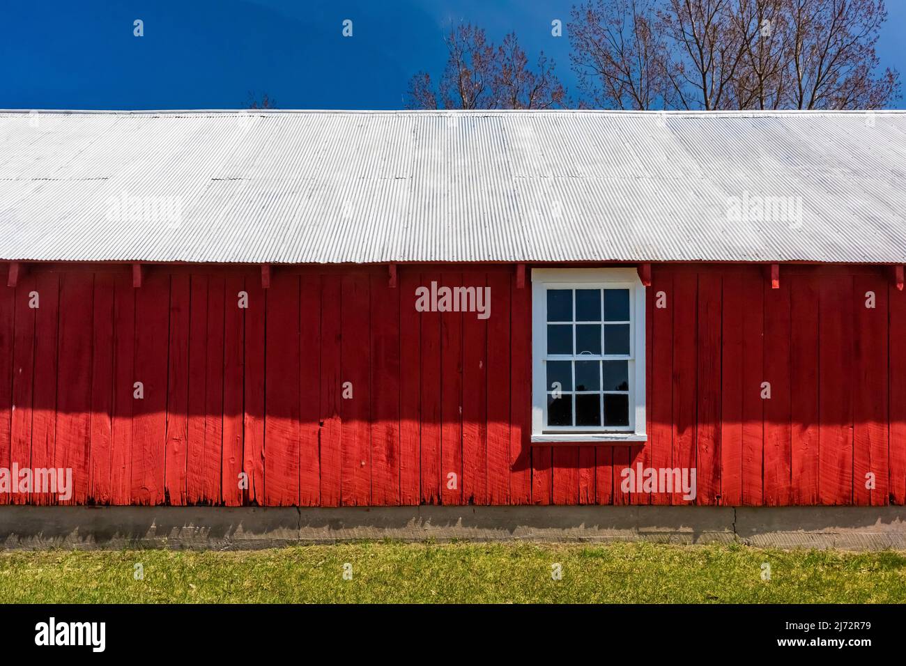 Red barn at Thoreson Farm in Port Oneida Rural Historic District, with barns and outbuilding ...