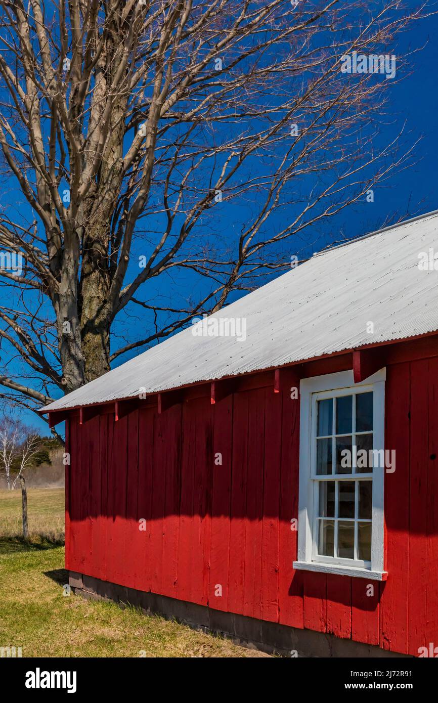 Red barn at Thoreson Farm in Port Oneida Rural Historic District, with barns and outbuilding ...