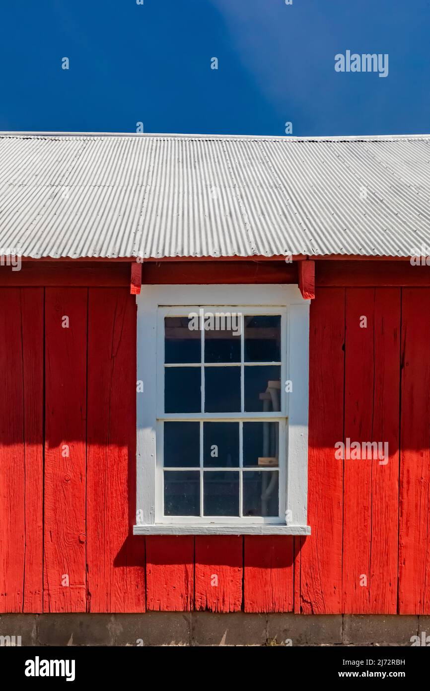 Red barn at Thoreson Farm in Port Oneida Rural Historic District, with barns and outbuilding ...