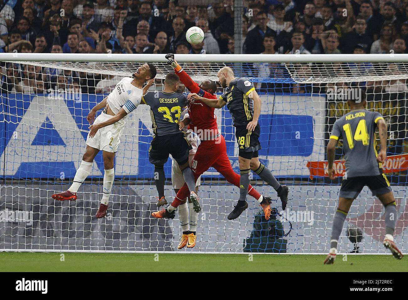 MARSEILLE - (lr), William Saliba of Olympique de Marseille, Cyriel ...