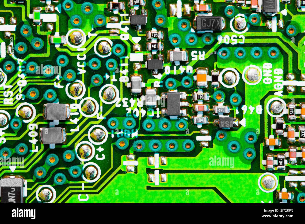 Macro Close up of components and microchips on PC circuit board Stock ...