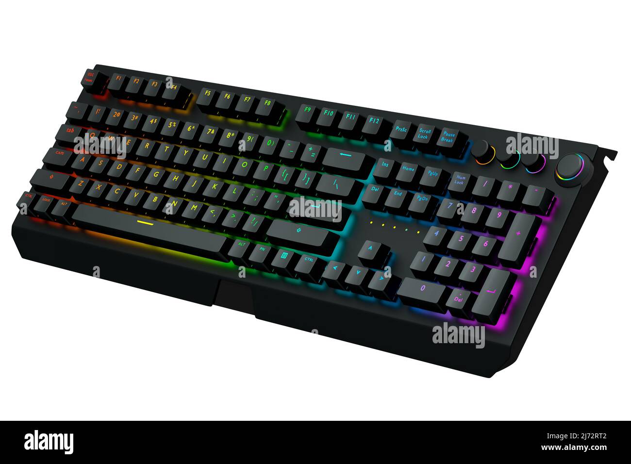Black computer keyboard with rgb colors isolated on white background ...